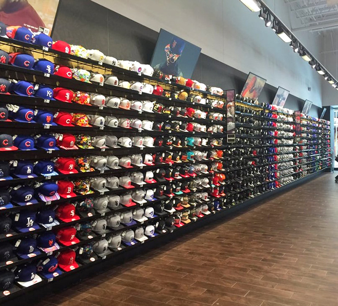 A wall of caps that would make any sports fan's head spin with possibilities.