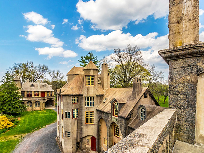 From this vantage point, Fonthill reveals itself as a village of interconnected structures rather than a single building. Architectural madness at its finest!