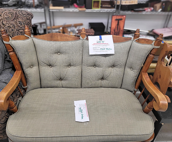 This tufted loveseat isn't just furniture&mdash;it's someone's future reading nook, waiting to cradle its next owner through countless novels.
