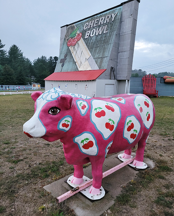 Meet the cherry-spotted bovine mascot &ndash; part cow, part fruit salad, all charm.