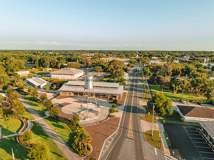 The iconic water tower stands as Inverness's unofficial greeter, a landmark that says "you've arrived somewhere special" without the traffic of Florida's busier destinations.