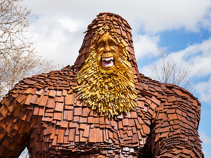 Talk about beard goals! Nelson's expressive face features remarkable detail, with each wooden piece carefully positioned to create a surprisingly emotive countenance.