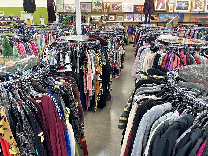 Rack after glorious rack of potential wardrobe revolutions. Someone's fashion regret is about to become your signature style.