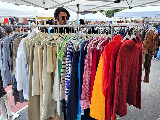 A rainbow of vintage clothing awaits its second chance at fashion greatness—proof that style, like a good New York story, never really dies.