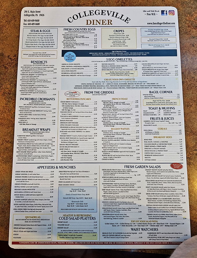 The menu at Collegeville Diner isn't just extensive&mdash;it's practically a novel with more delicious plot twists than a Stephen King thriller.