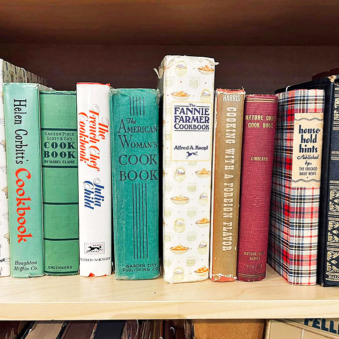 Culinary time travel awaits in the cookbook section. From Fannie Farmer to Helen Corbitt, these vintage kitchen bibles contain the secret recipes of generations past.