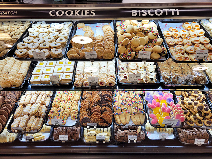 Cookie heaven exists, and it's arranged in perfect rows. Each tray is a different sweet chapter in the story of Italian baking traditions.