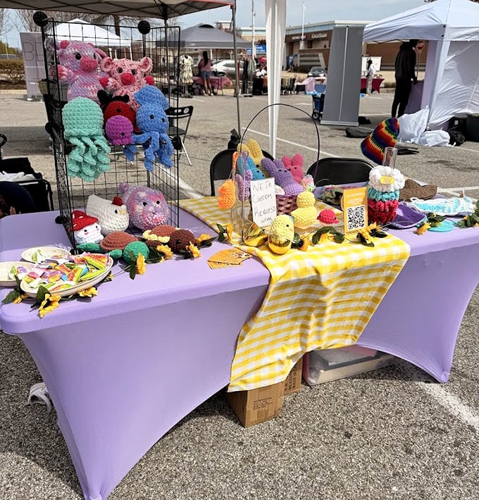 Handcrafted joy in technicolor! These crocheted creatures at the weekend market bring local artisan charm to a shopping experience otherwise dominated by national brands.