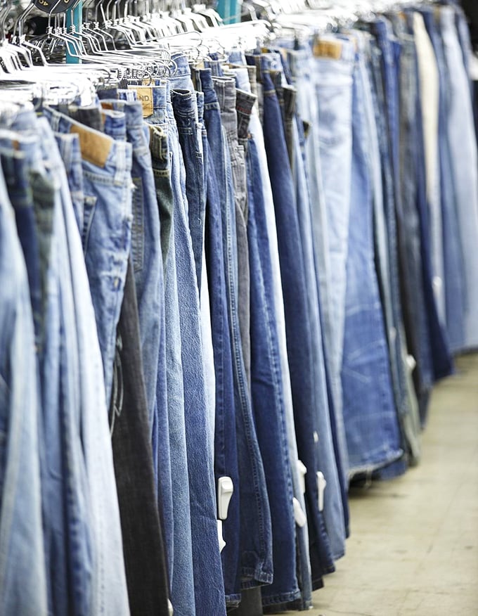 The denim forest stretches as far as the eye can see&mdash;vintage Levi's hiding among questionable fashion choices.