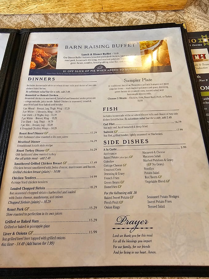 The menu reads like a love letter to comfort food &ndash; notice the prayer printed at the bottom, reminding us that gratitude makes everything taste better.