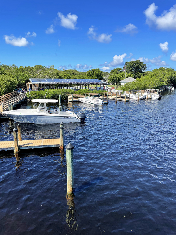 Your gateway to island adventure. The rustic dock area welcomes visitors with the promise of leaving civilization's chaos behind.