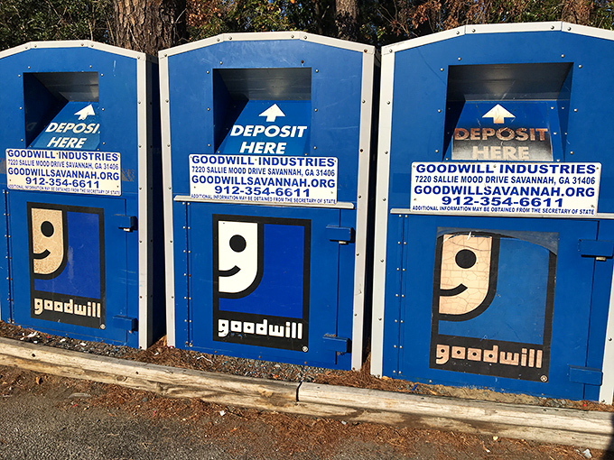 These cheerful blue donation boxes are the first step in the journey&mdash;where yesterday's belongings begin their second-chance adventure.