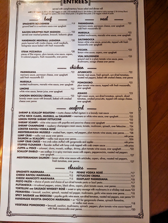 This menu isn't trying to reinvent Italian cuisine; it's perfecting it. Each dish represents generations of "if it ain't broke, don't fix it" delicious wisdom.