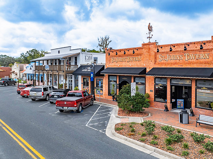 St. Johns Tavern anchors a downtown where brick facades and wooden porches tell stories of Old Florida that Instagram filters can't quite capture.