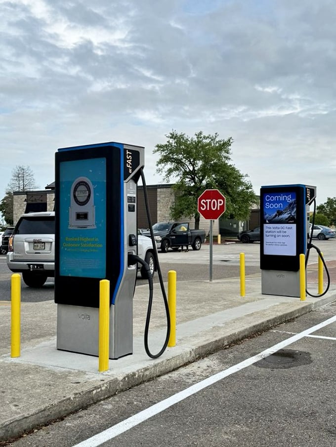 Modern convenience meets shopping marathon&mdash;electric vehicle charging stations ensure your Tesla stays powered while your credit card gets a workout.