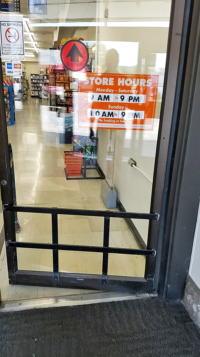 The store hours sign promises a full day of treasure hunting&mdash;come early to beat the professional bargain seekers who know all the secret aisles.