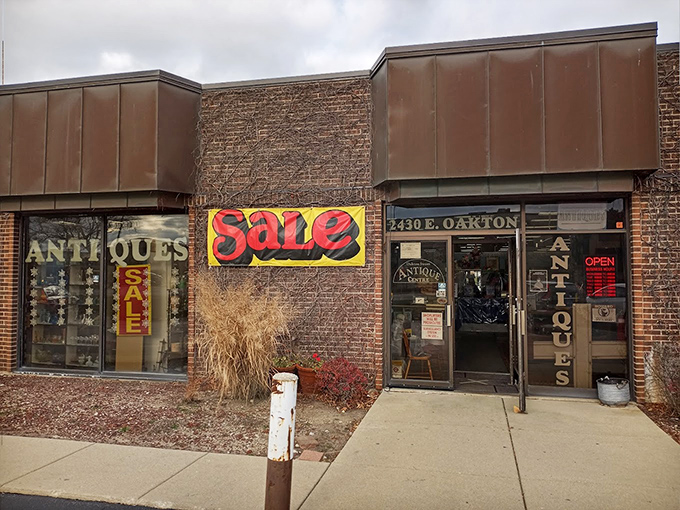 The entrance at 1430 E. Oakton beckons with the promise of "SALE" – the siren song that no curious explorer can resist.