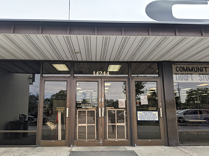 Address 14244 prominently displayed, as if saying "Remember this number&mdash;it's where your shopping addiction found its affordable fix."