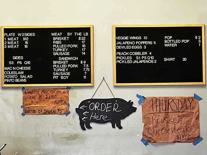 The chalkboard menu speaks volumes in its simplicity: no fancy descriptions needed when your barbecue has already built its own reputation.