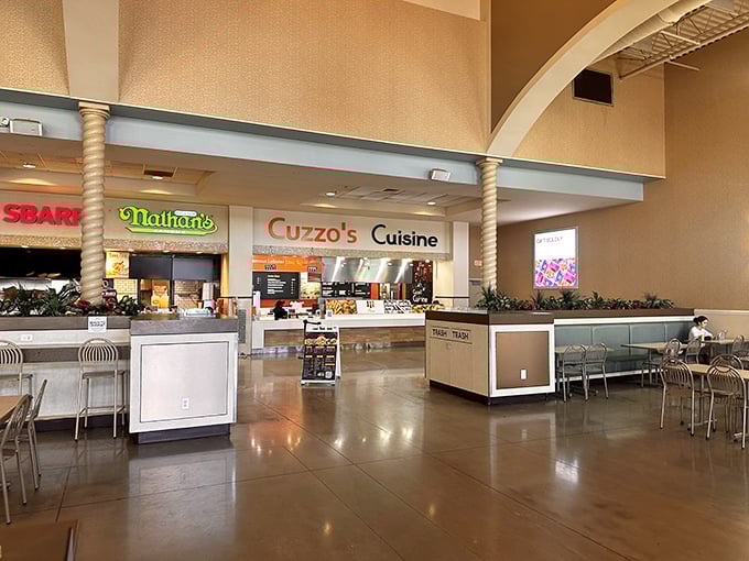 The food court oasis&mdash;where hungry shoppers refuel with Nathan's, Cuzzo's Cuisine, and other quick bites before diving back into the bargain fray.