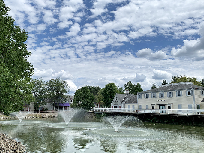 The tranquil pond with dancing fountains offers a moment of zen between shopping sprees&mdash;retail therapy meets actual therapy.
