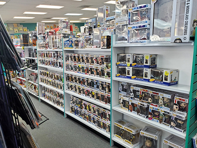 Pop culture collectibles line the shelves like tiny plastic treasures waiting to find their forever homes.