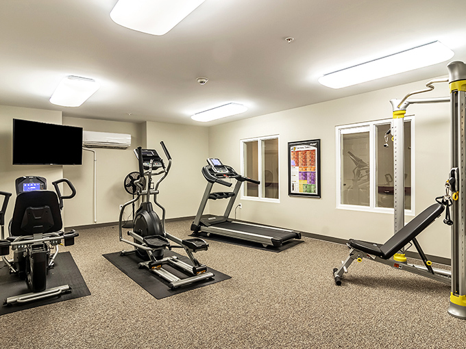 The fitness center offers modern equipment without the intimidation factor of those trendy gyms where everyone seems to be training for American Ninja Warrior.