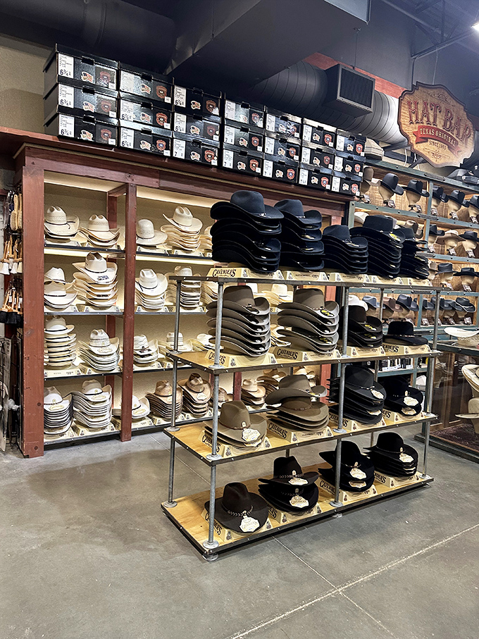 Boot Barn's hat selection rivals the population of most Kansas towns. Enough options to transform anyone into a cowboy, if only for the afternoon.