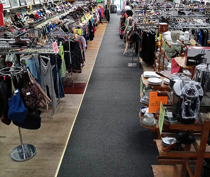 The clothing section stretches as far as the eye can see &ndash; a fabric forest where vintage gems hide among everyday basics.