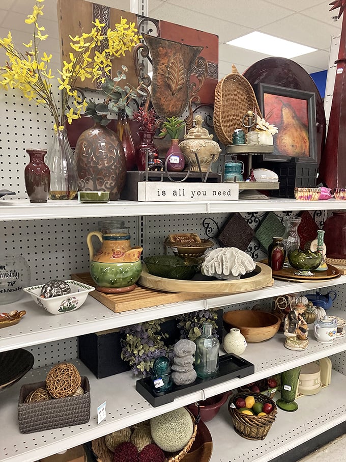 Home d&eacute;cor that tells stories of past lives. That wooden sign saying "is all you need" might be the philosophical bargain you didn't know you were hunting for.