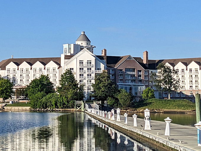 The Hyatt Regency Chesapeake Bay offers luxury waterfront accommodations for visitors, while locals enjoy the same views for a fraction of the cost.
