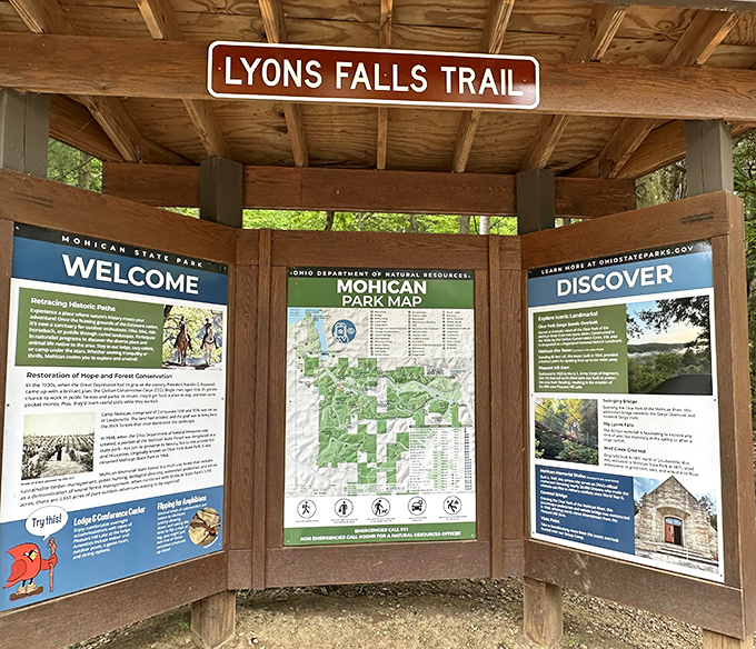 Trail maps: where adventure begins and cell phone dependency ends. The Lyons Falls Trail promises waterfalls that are actually worth the hike.