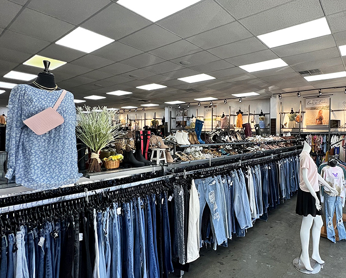Inside awaits a meticulously organized wonderland where denim dreams come true without the nightmare price tags.