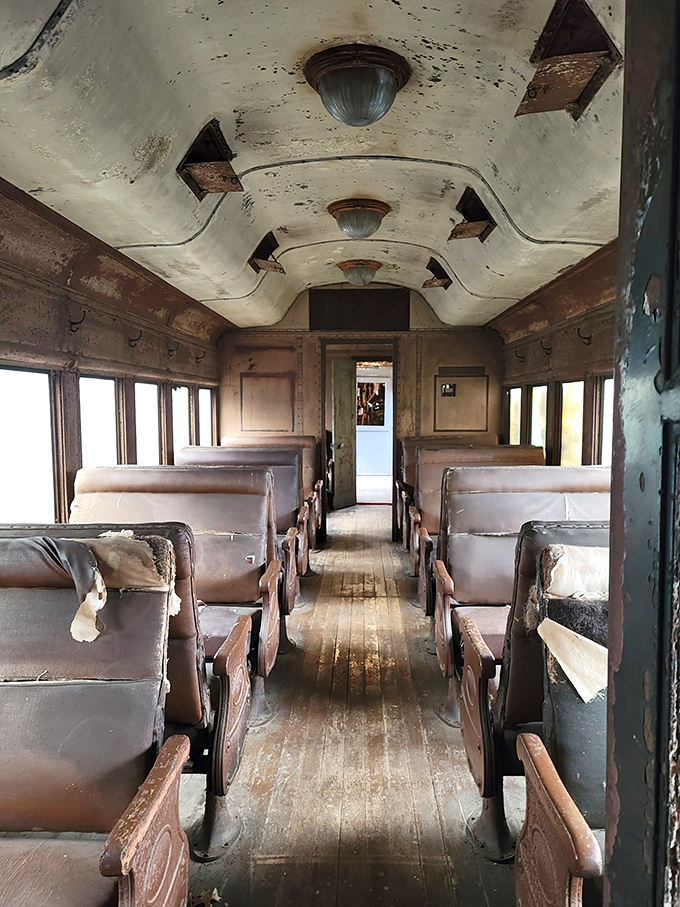 Step inside a bygone era where worn leather seats and weathered woodwork tell stories of countless journeys across Ohio.