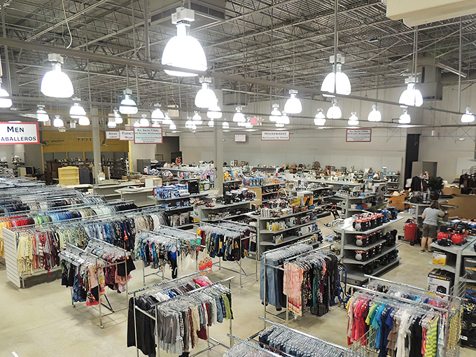A retail ocean where clothing racks stretch as far as the eye can see. This isn't shopping&mdash;it's an expedition.