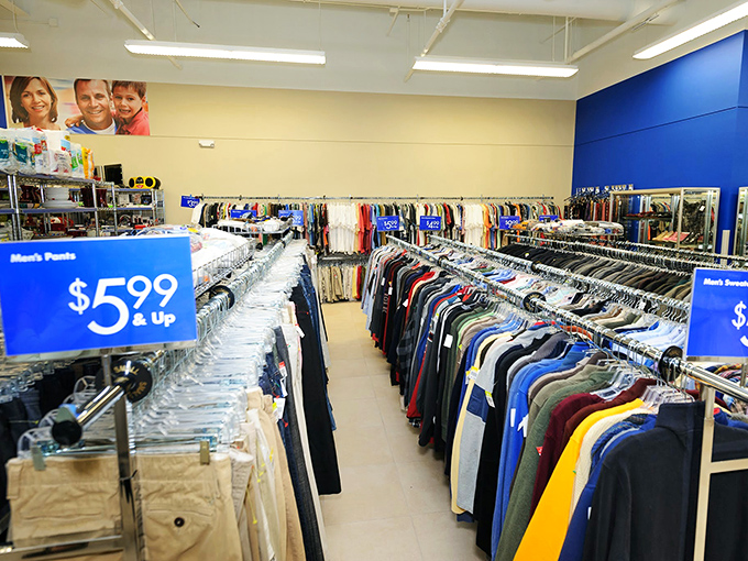 Men's pants starting at $5.99? In this economy? The neatly organized racks make hunting for your next wardrobe staple surprisingly civilized.