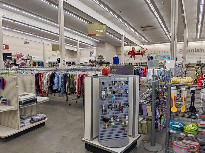 Wide aisles and organized departments make navigating this wonderland of pre-loved treasures a delight rather than a challenge.