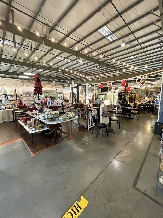 Industrial chic meets treasure trove&mdash;those soaring ceilings aren't just architectural; they're making room for decades of memories and merchandise.