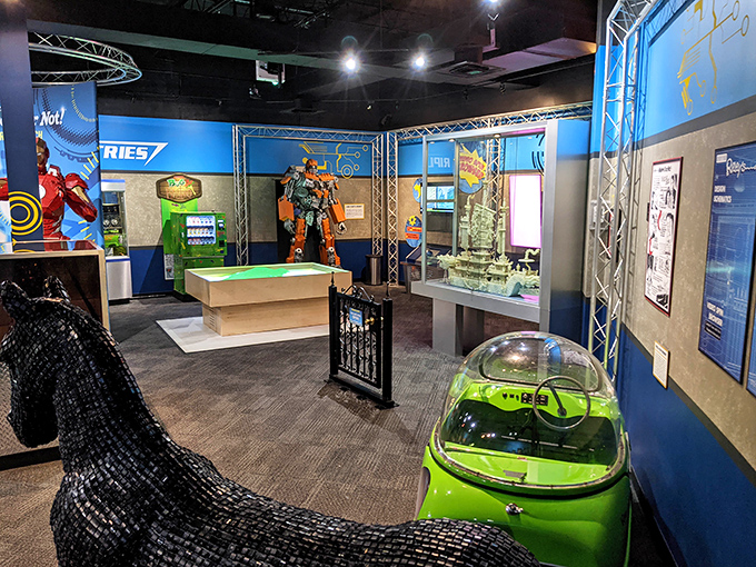 Inside awaits a carefully curated chaos of the curious. Where else can you find robot sculptures and mysterious green pods under one roof?