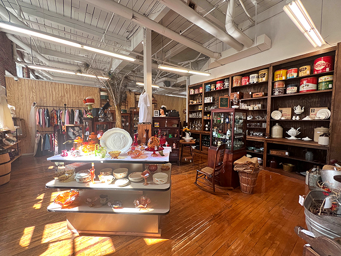 Sunlight streams across wooden floors, illuminating shelves where yesterday's everyday items have become today's coveted treasures.