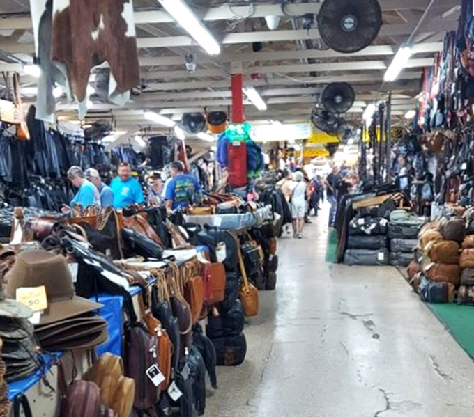 Leather lane stretches into the distance like a cowboy's dream. One person's "too many handbags" is another's "not nearly enough."
