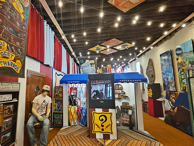 The interior feels like your eccentric aunt's attic crossed with a county fair midway&mdash;string lights illuminate treasures that are equal parts art and oddity.