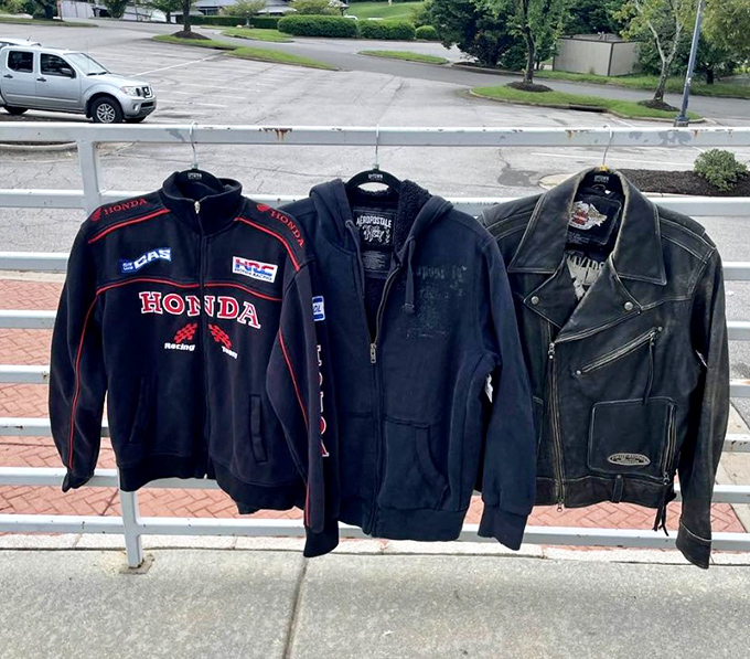 The leather jacket trifecta: Honda racing, classic hoodie, and biker chic. One man's closet cleanout becomes another's style revolution.