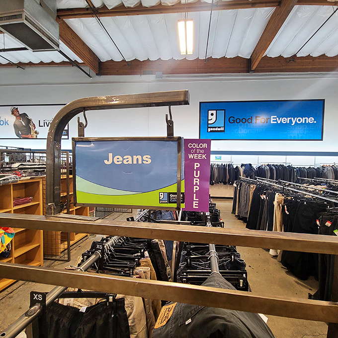 Denim dreams come true in the jeans section. That perfect-fitting pair of Levi's is hiding here somewhere, waiting for about 1/10th retail price.