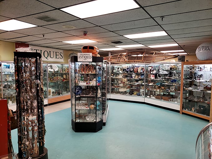 The jewelry section gleams with possibilities &ndash; each display case a time capsule of fashion statements from generations who knew how to accessorize.