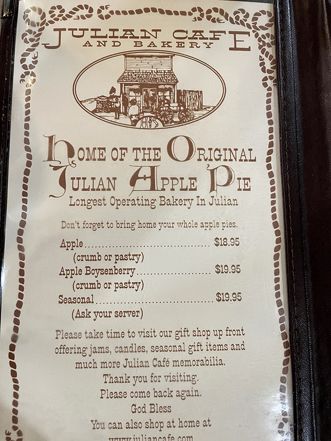 "Home of the Original Julian Apple Pie" isn't just marketing&mdash;it's a heritage promise that's been deliciously kept for generations of California pie enthusiasts.