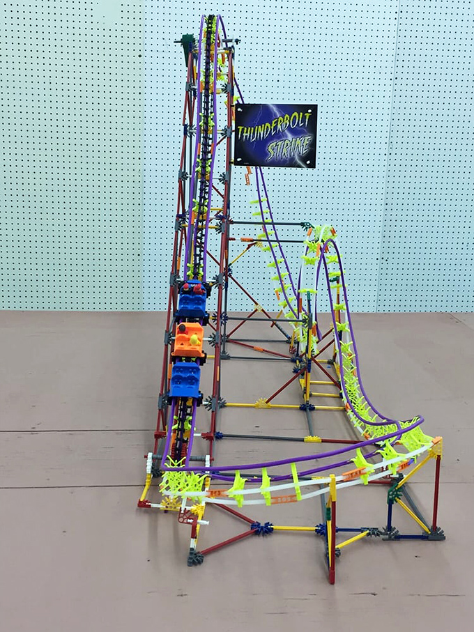 The "Thunderbolt Strike" K'NEX roller coaster model showcases the intricate treasures hiding in plain sight—someone's engineering masterpiece waiting for a new home.