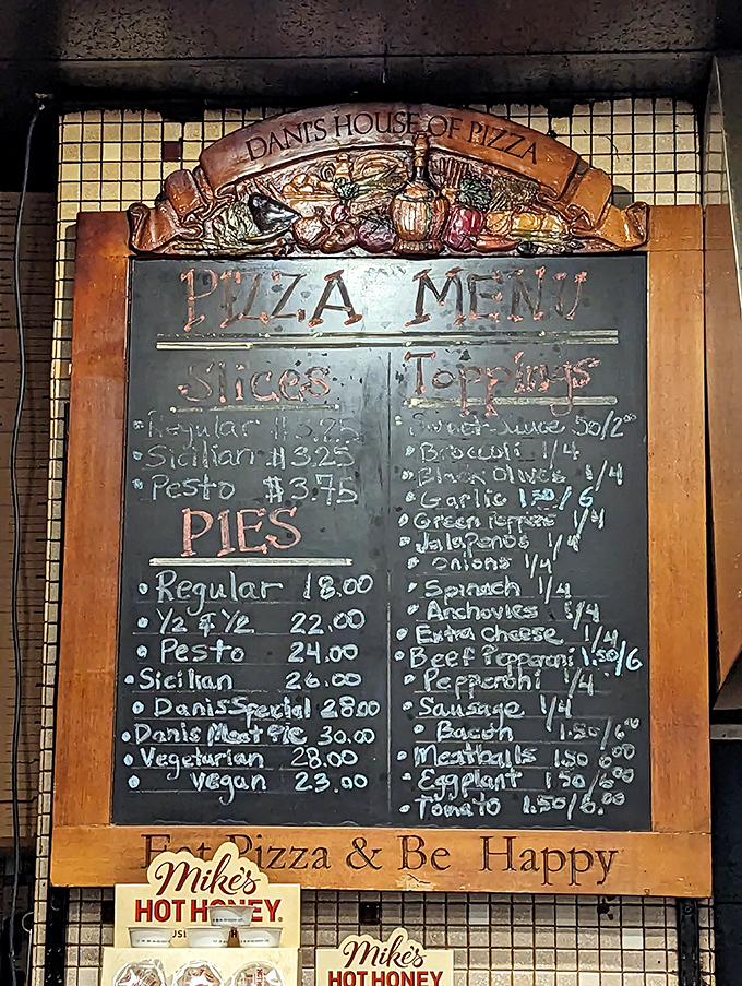 A menu board that cuts to the chase. No foam reductions or deconstructed anything&mdash;just honest pizza perfection waiting to happen.