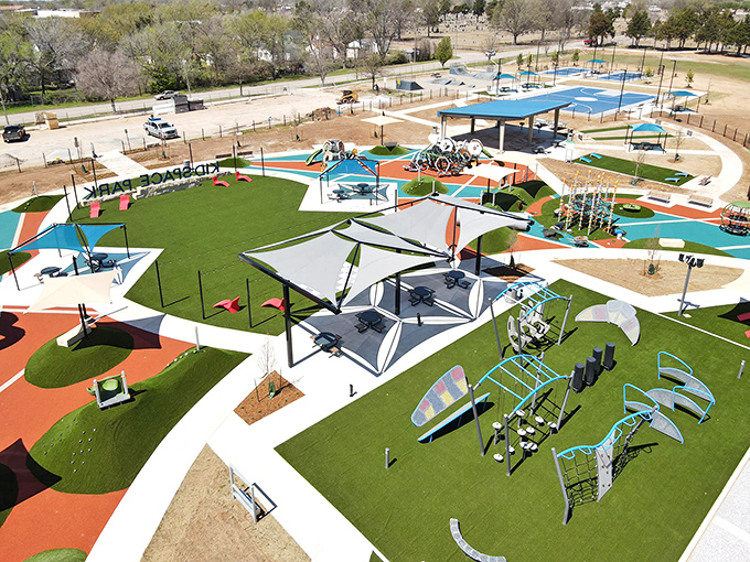 KidSpace Park's modern playground equipment makes grandparents wish retirement came with a second childhood and better knee cartilage.