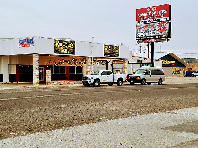 Rib Folks Grill beckons hungry travelers with the universal language of Texas &ndash; slow-cooked meat that doesn't need fancy explanations, just plenty of napkins.